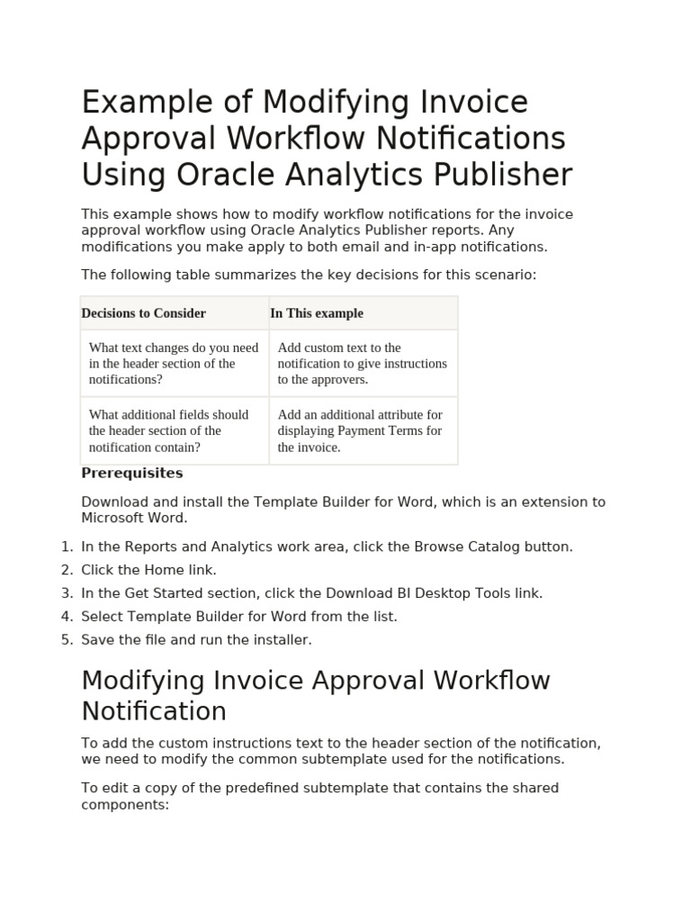 Example of Modifying Invoice Approval Workflow Notifications Using Oracle Analytics Publisher ...