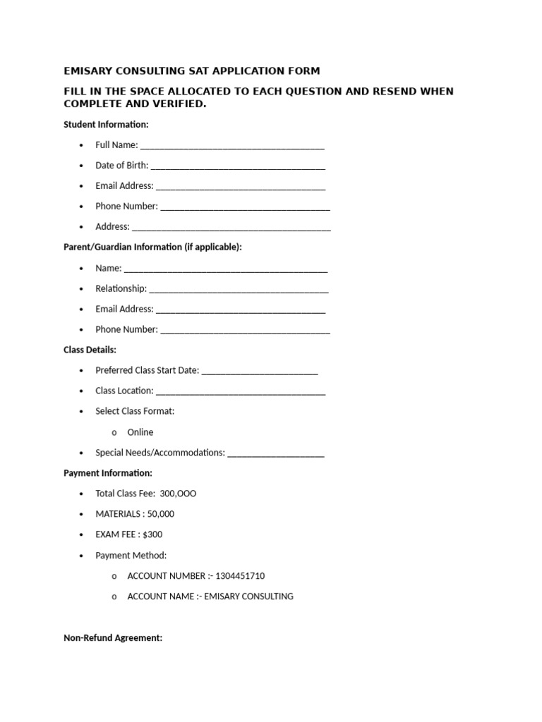 Emisary Consulting Sat Application Form 2 | PDF