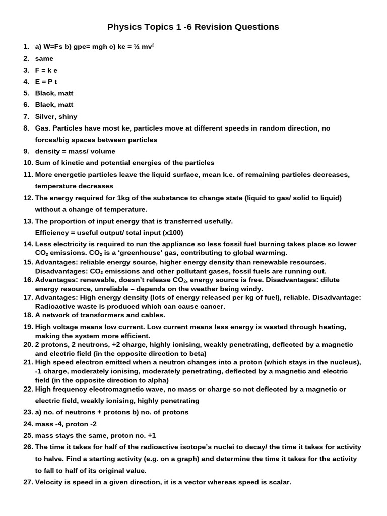 Physics Revision Questions 1-6 Guide | PDF | Radioactive Decay | Proton
