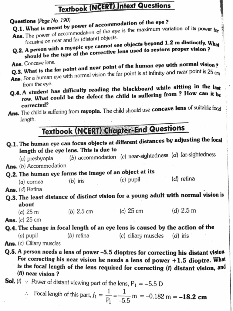 Class 10 Human Eye Q&A Guide | PDF | Eye | Myopia