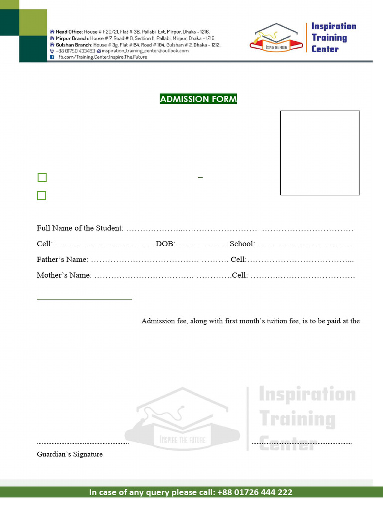 English Language Admission Form 2025-26 | PDF