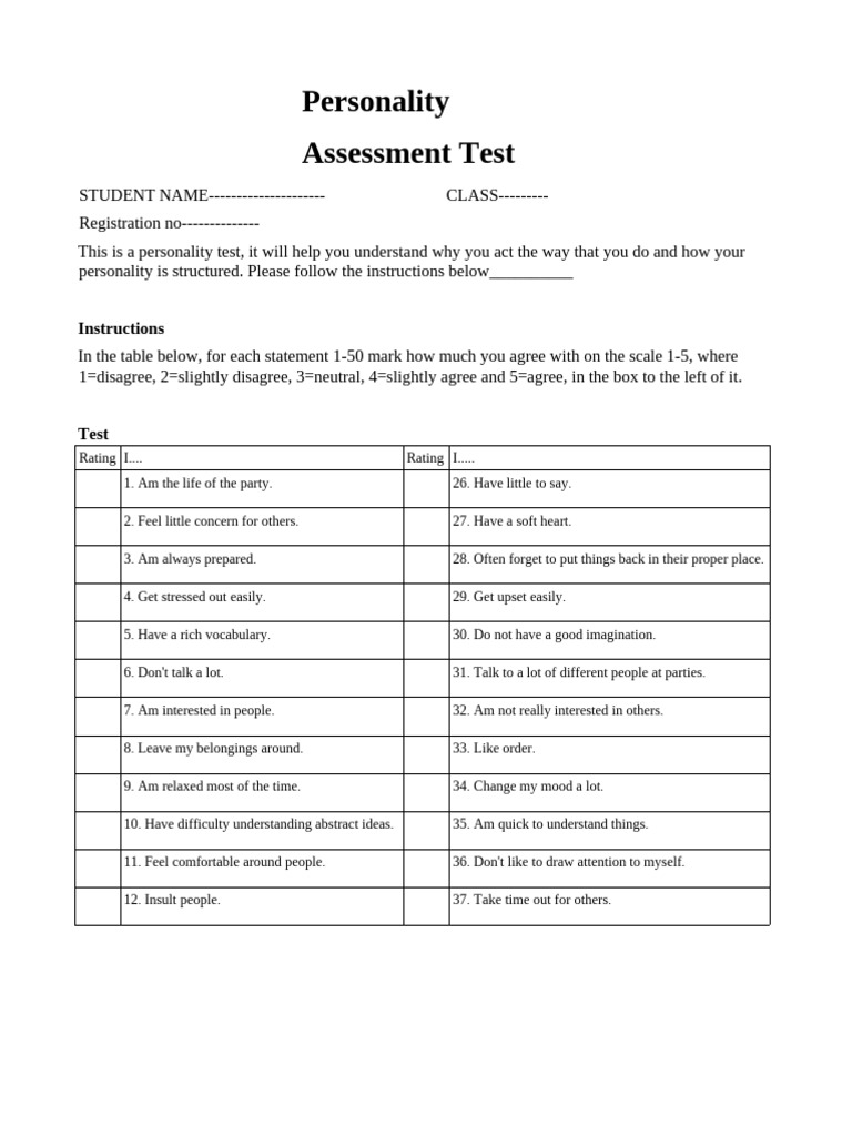 Personality Assessment Test Guide | PDF | Cognition | Social Psychology