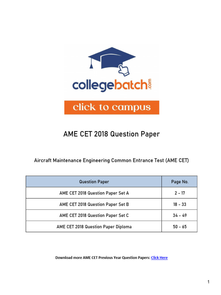 AME CET 2018 Question Paper. | PDF