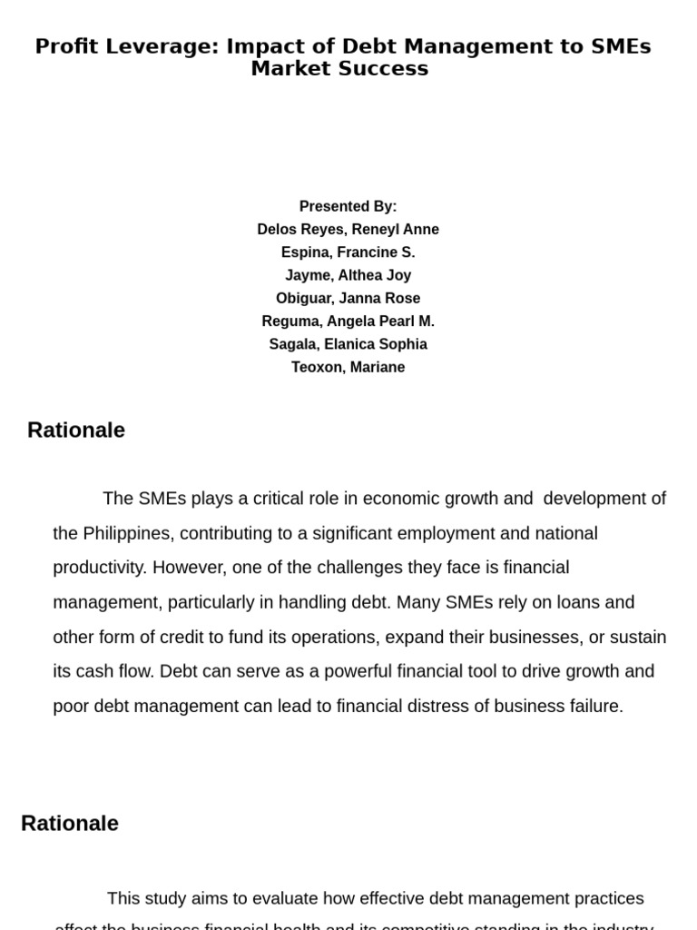 Debt Management Impact on SMEs Profitability | PDF | Debt | Small And ...