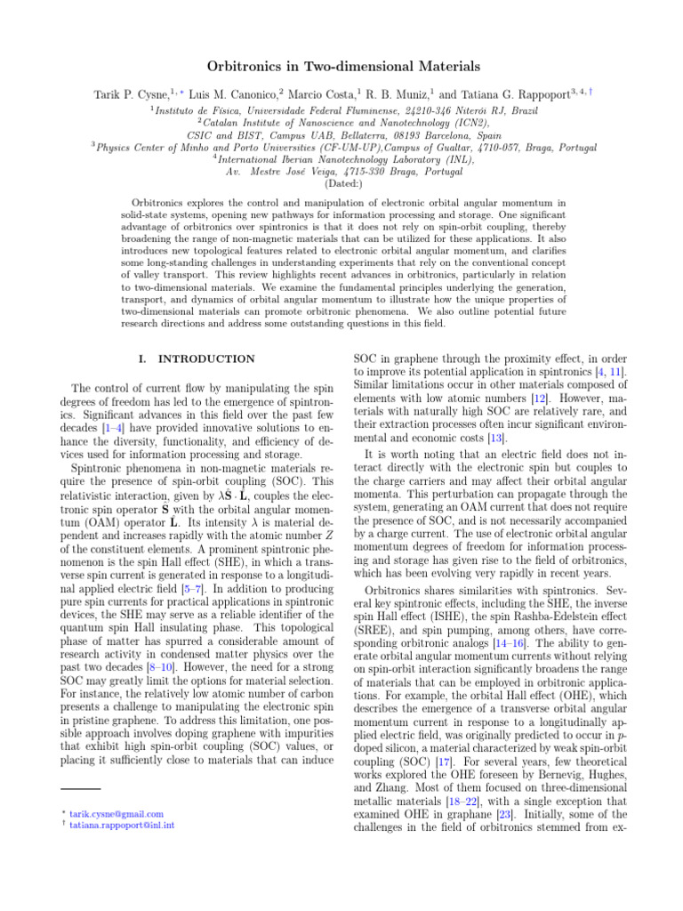 Orbitronics in 2D Materials | PDF | Spin (Physics) | Atomic Orbital