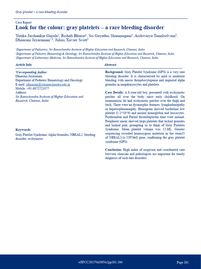 Gujula 2025 Look For The Colour Gray Platelets A Rare Bleeding Disorder ...