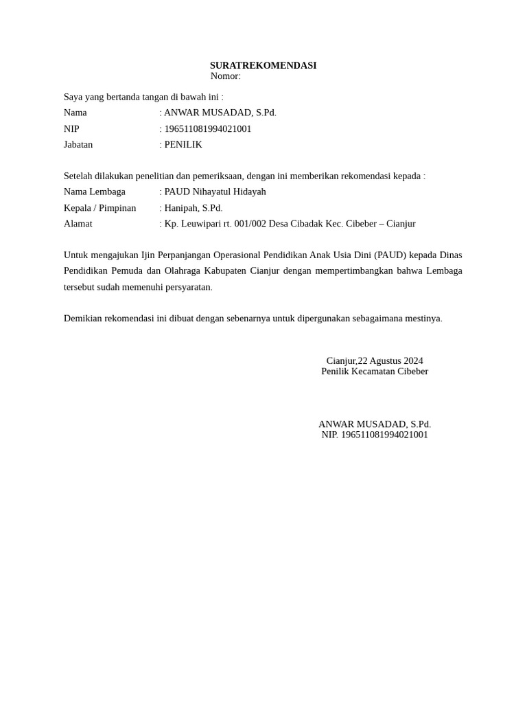 Persyaratan Perpanjangan Ijin Operasional Paud | PDF