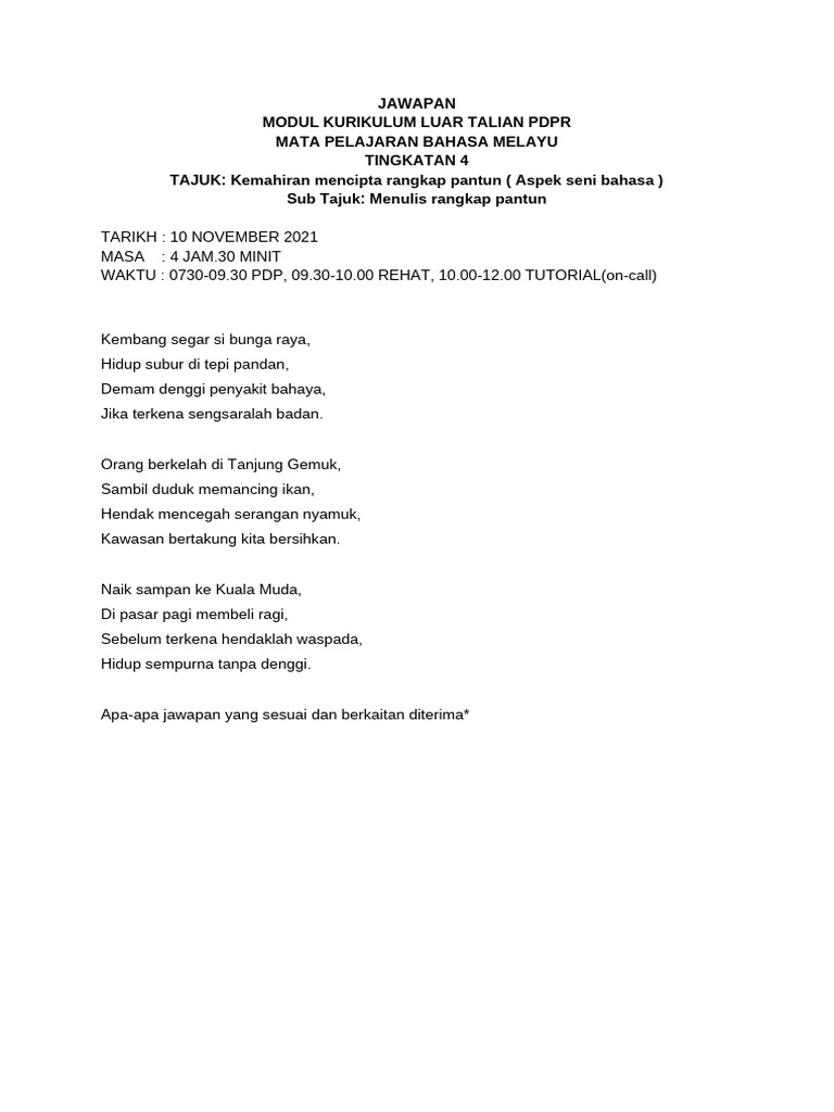 Jawapan Modul PDPR BM Ting. 4 (10.11.2021) | PDF