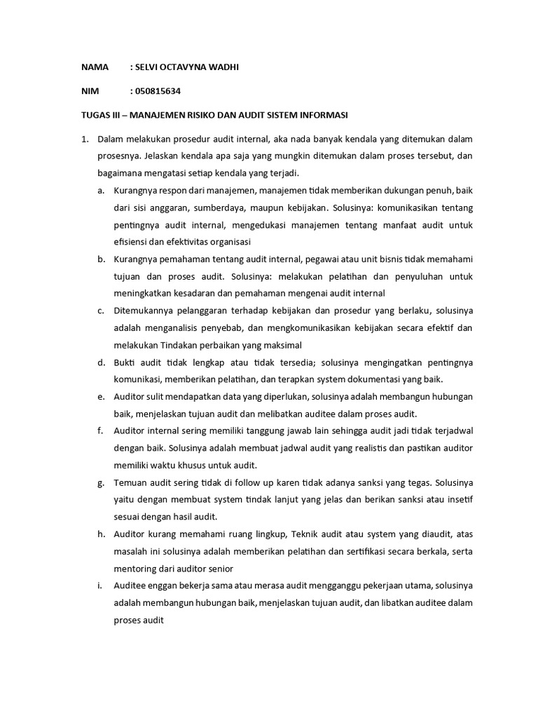 Tugas III - Manajemen Risiko Dan Audit Si | PDF