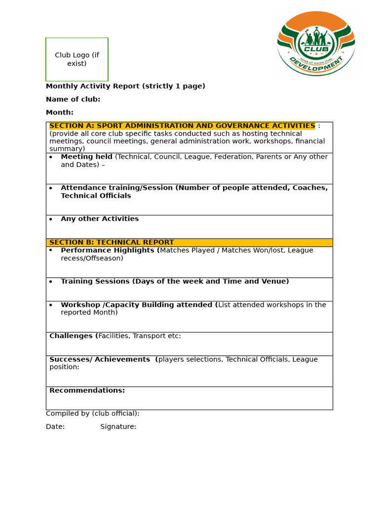 Monthly Club Activity Report Summary | PDF