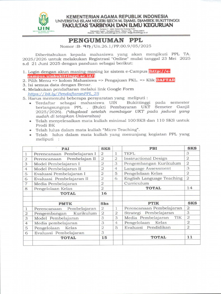 Pengumuman PPL | PDF