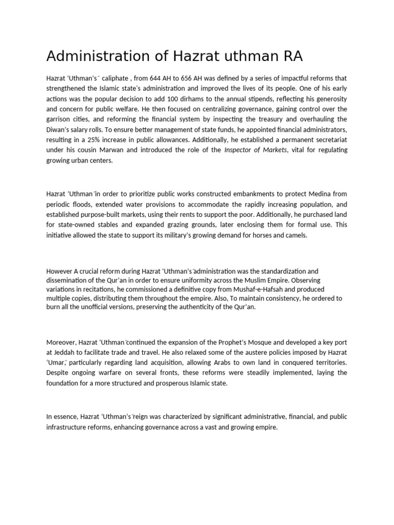 Uthman's Reforms: Strengthening Governance | PDF