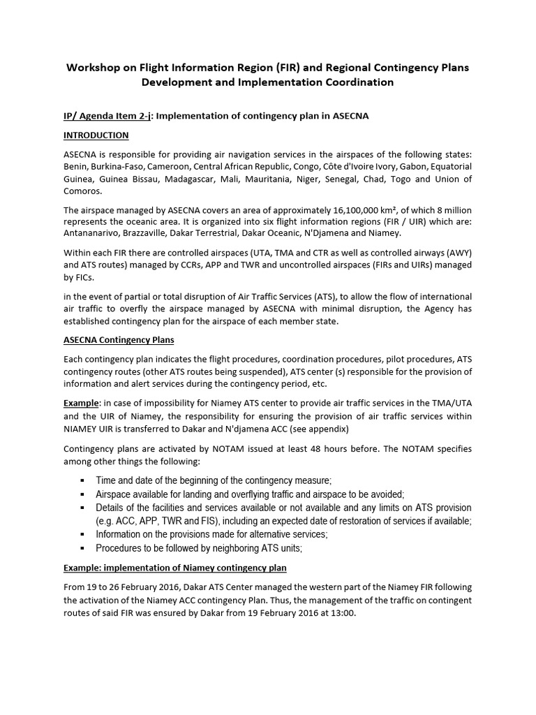 ASECNA - Implementation of Contingency Plans in ASECNA | PDF | Air ...