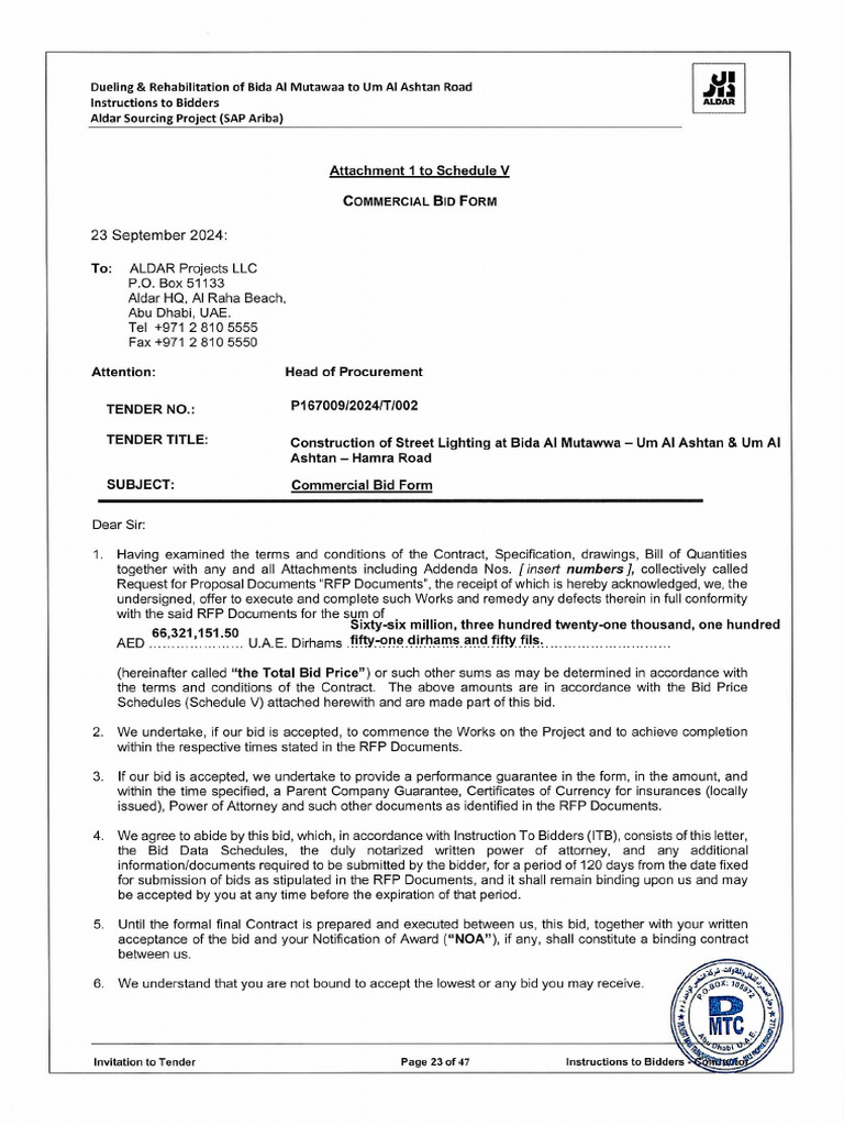 Commercial Bid Form | PDF