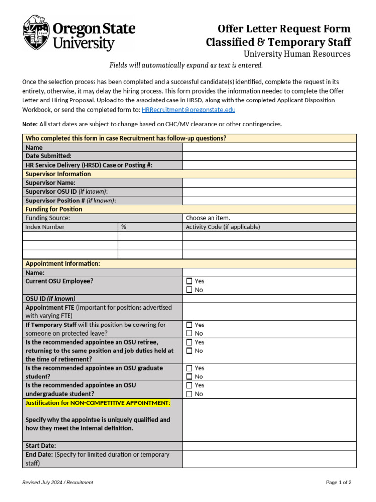 Offer Letter Request Form Staff 2024 | PDF | Recruitment | Labor