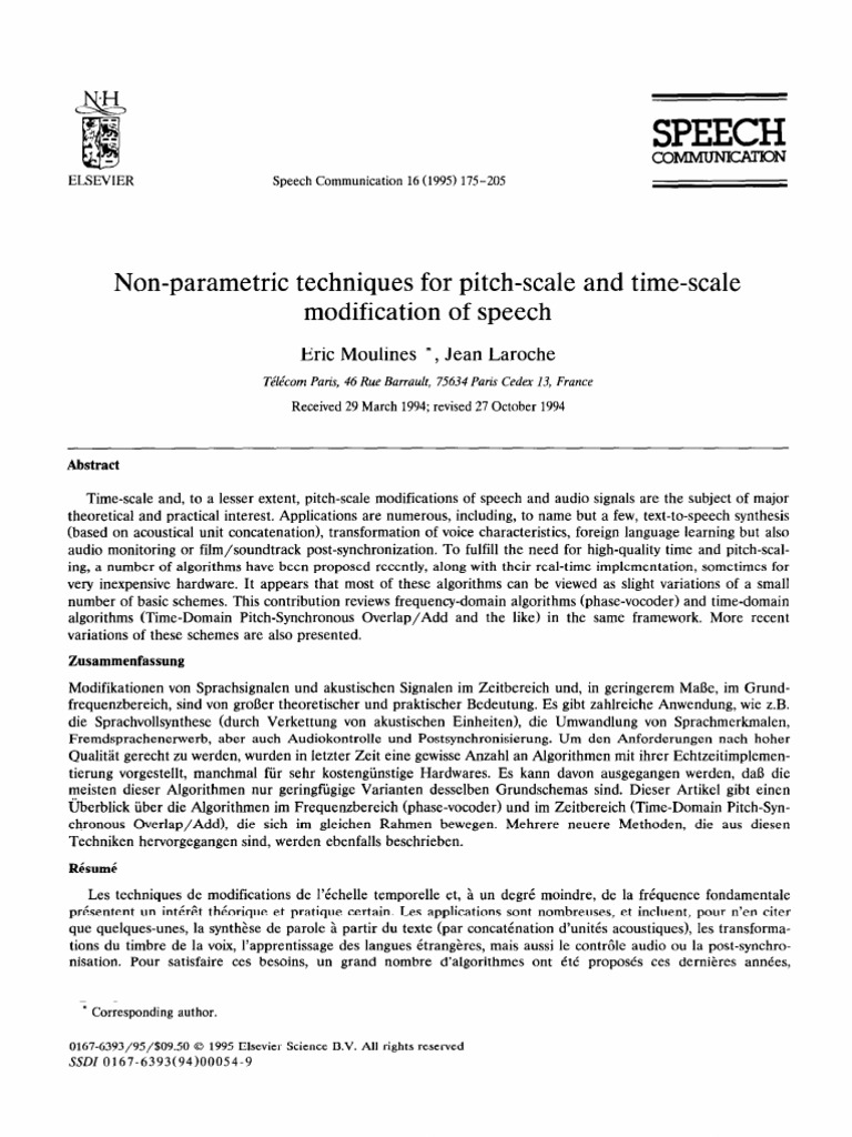 Non-Parametric Techniques For Pitch-Scale and Time-Scale Modification of Speech | PDF | Low Pass ...