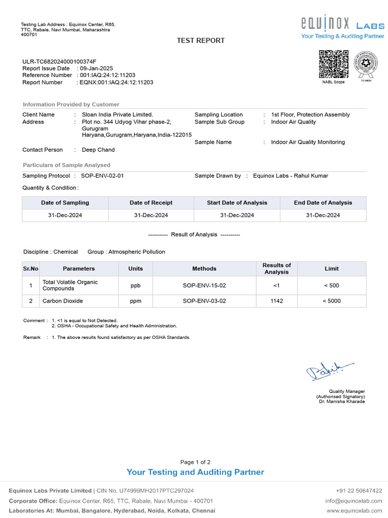 SLOAN - Air Quality Testing Results - 2024 | PDF | Atmosphere Of Earth ...