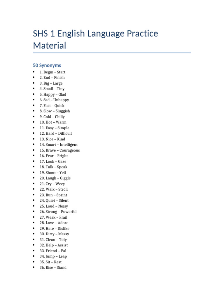 SHS1 English Language Materials | PDF