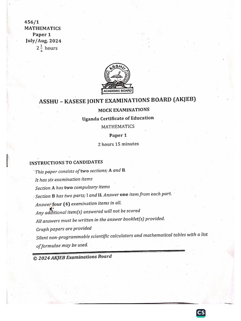 Akjeb MTC 1 Mock 2024 | PDF