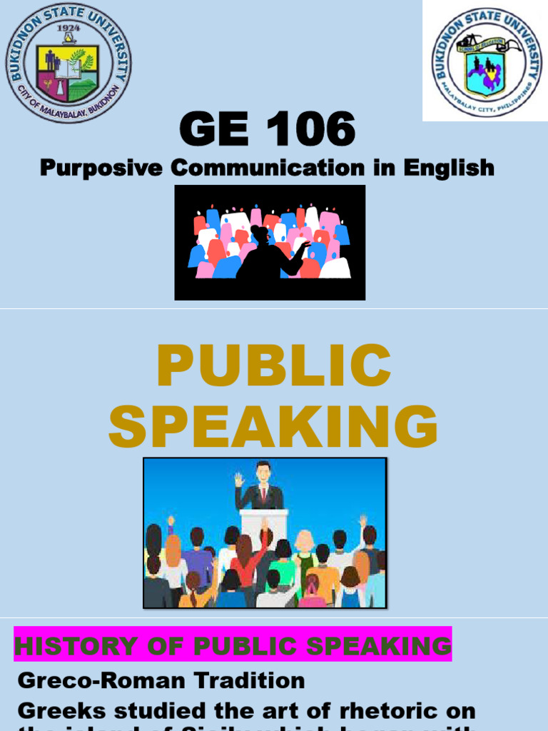 Slides Public Speaking GE106 Purposive Comm | PDF | Public Speaking | Rhetoric