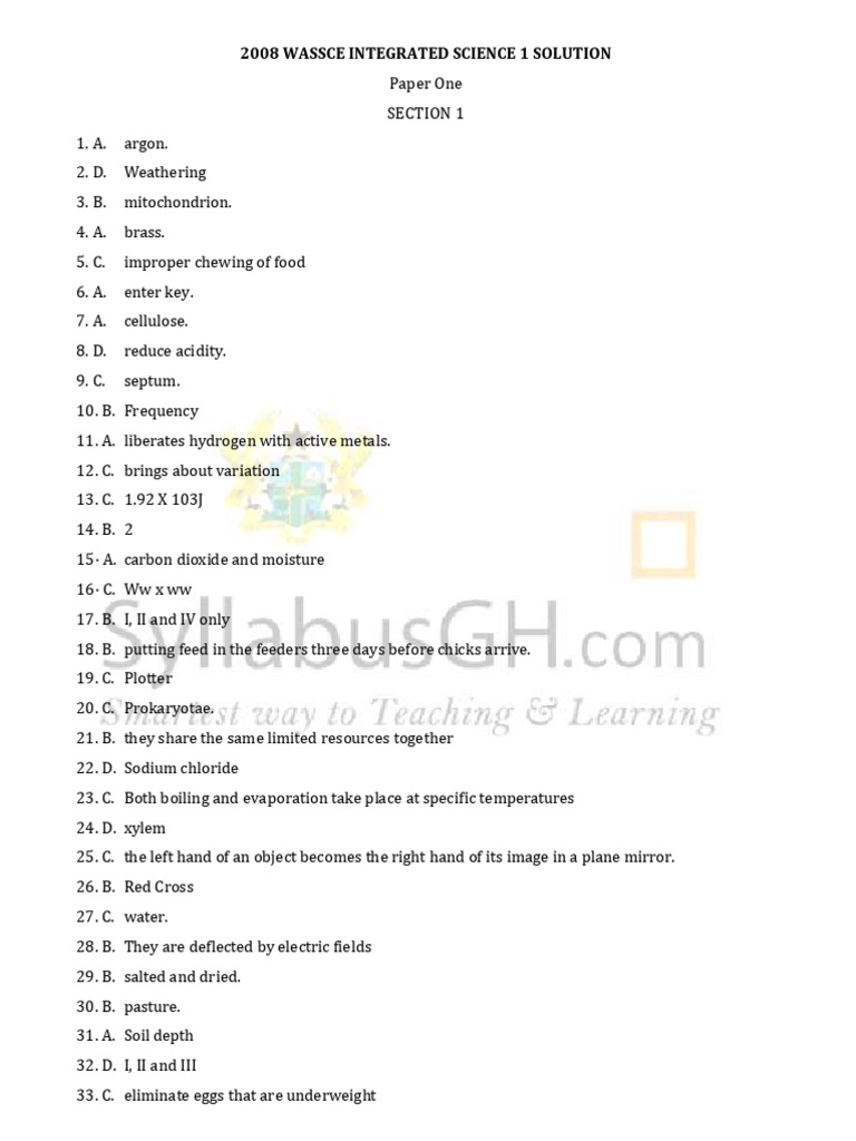 2008 Wassce Integrated Science 1 Solution | PDF