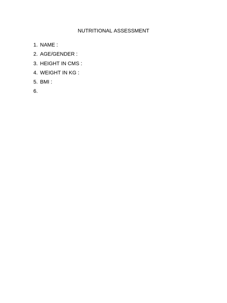 Nutritional Assessment Sheet | PDF