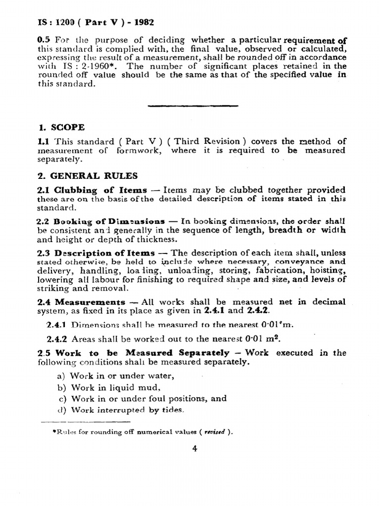 Is.1200.5.1982 Formwork Measurement - Removed | PDF