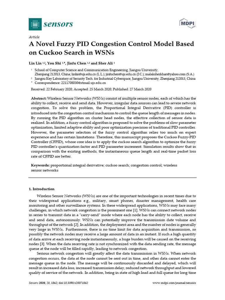 A Novel Fuzzy PID Congestion Control Model Based On Cuckoo Search in WSNs (Lin Lin, You Shi ...