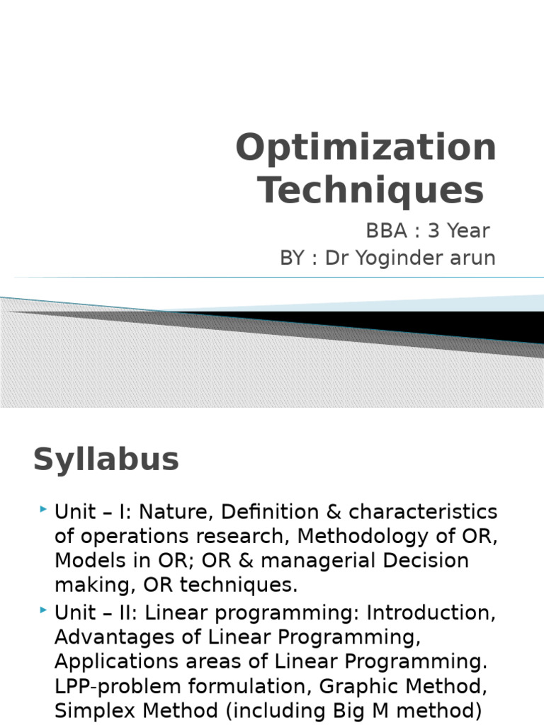 Optimization Techniques | PDF | Operations Research | Mathematical Optimization