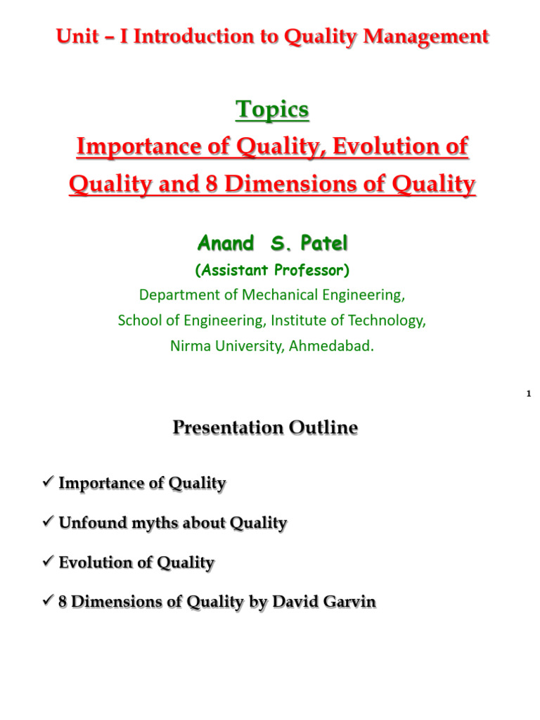 I 2 Importance of Quality, Evolution of Quality 8 Dimensions | PDF ...