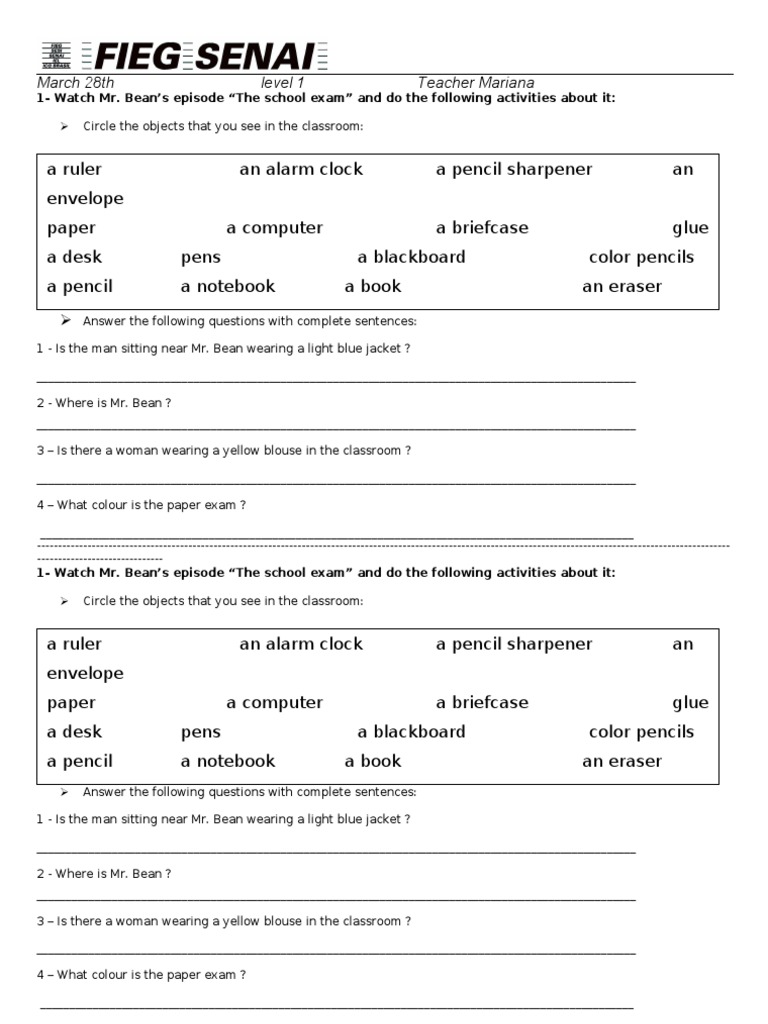 Classroom Activities for Mr. Bean Episode | PDF | Self-Improvement