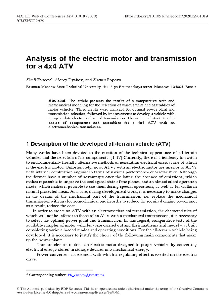Electric Motor Analysis for 4x4 ATV | PDF | Gear | Engines
