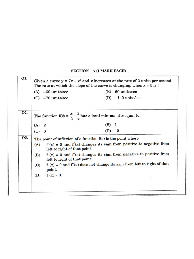 Class Xii Applications of Derivatives Self-Assessment Test (2024-25) | PDF