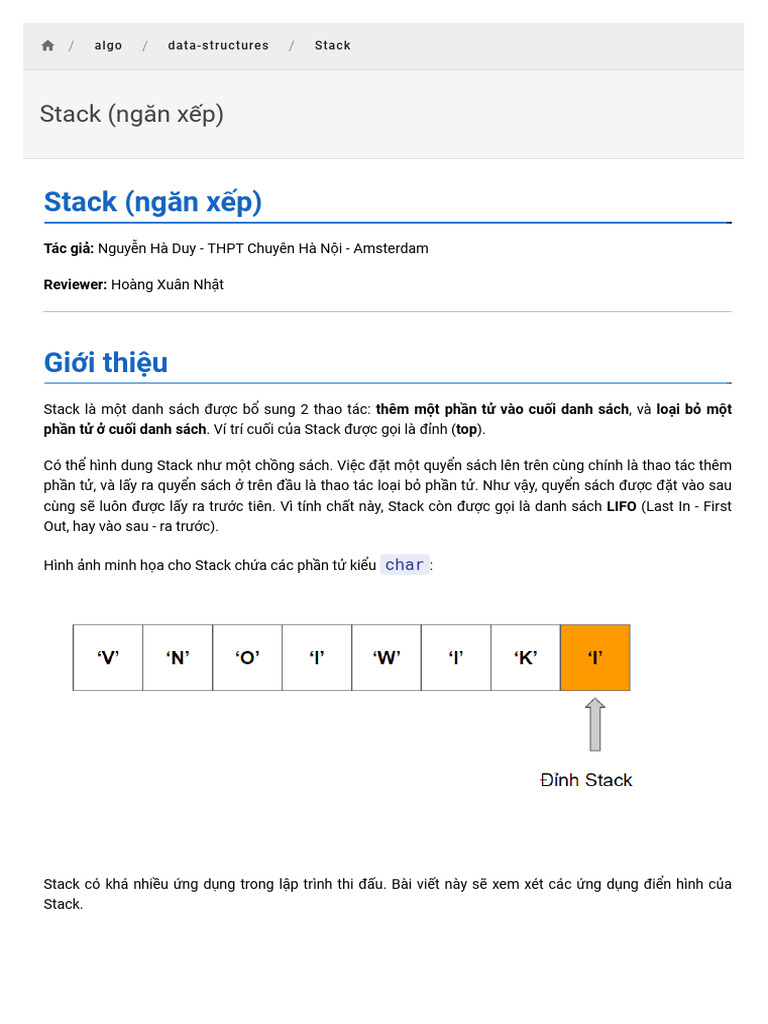 Stack (Ngăn Xếp) - VNOI Wiki | PDF