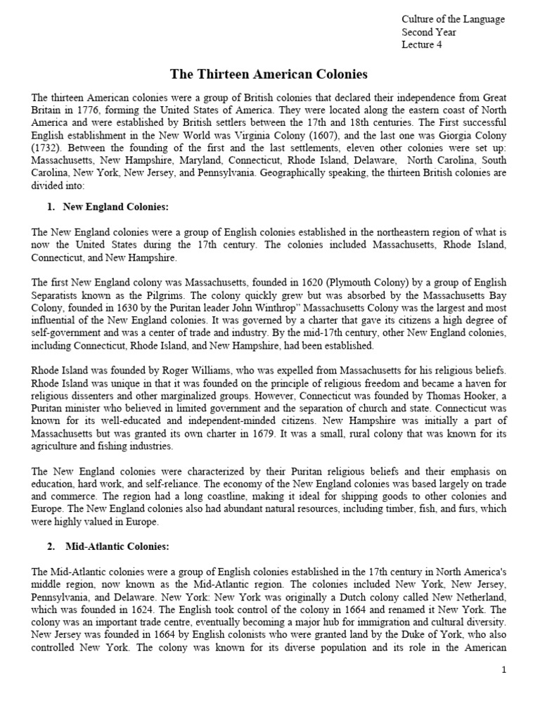 The Thirteen American Colonies | PDF | Thirteen Colonies | New England