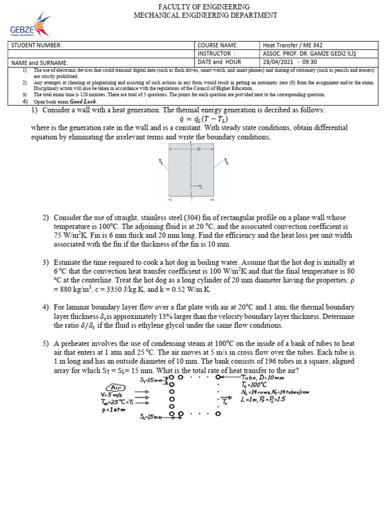 2020 2021 HT ME342 Midterm-1 | PDF | Heat Transfer | Boundary Layer