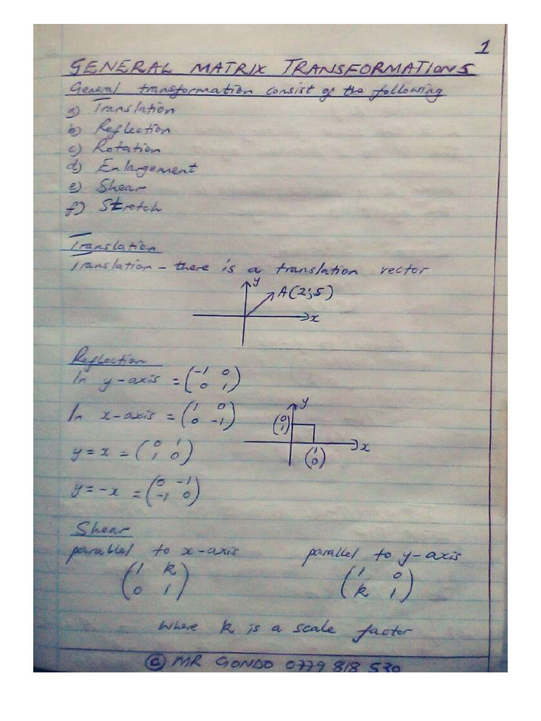 Matrices-Transformations Exam Type Qns and Ans For Advanced Level | PDF