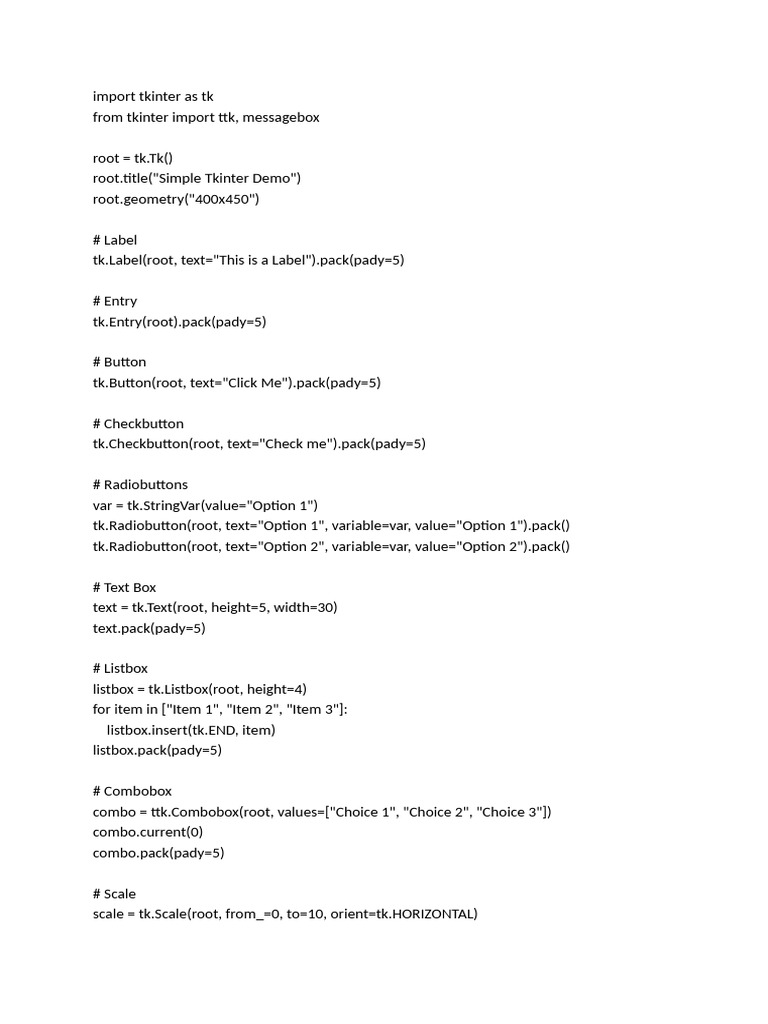 Tkinter GUI Components Example | PDF