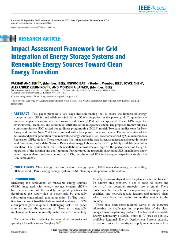 Impact Assessment Framework For Grid Integration of Energy Storage ...