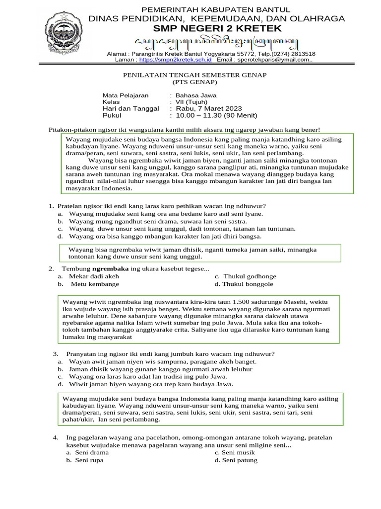 Soal Pts Genap Kelas 7 2023 | PDF