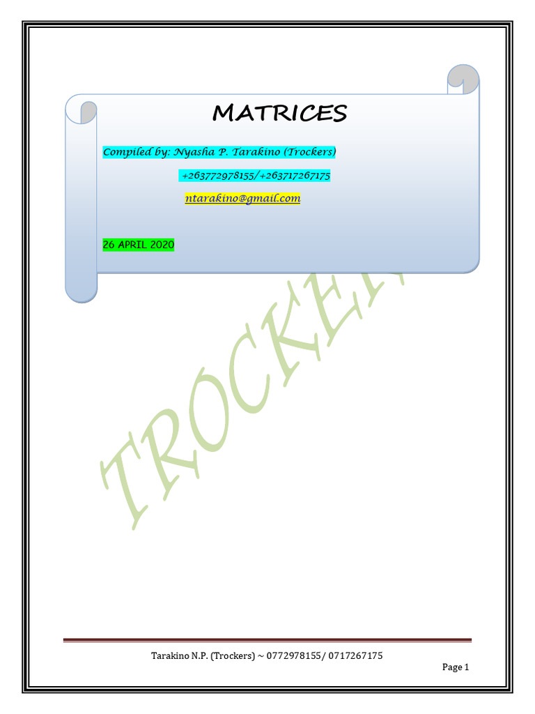 Matrices Notes by Trockers | PDF | Matrix (Mathematics) | Determinant
