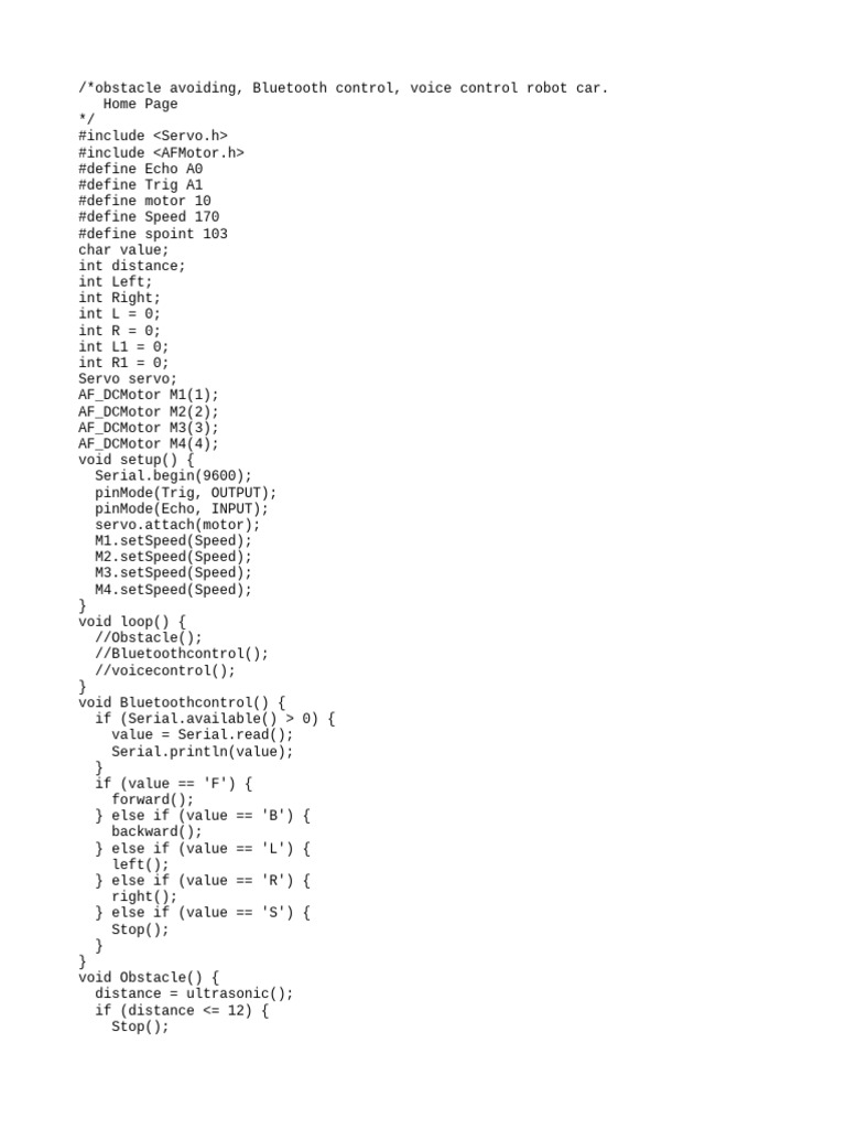 Obstacle Avoiding, Bluetooth Contro | PDF | Computer Programming