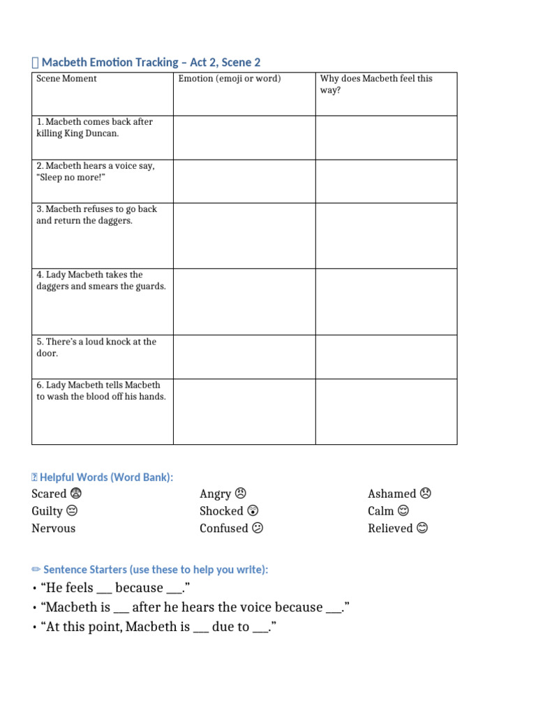 Macbeth Emotion Tracking Act2 Scene2 | PDF