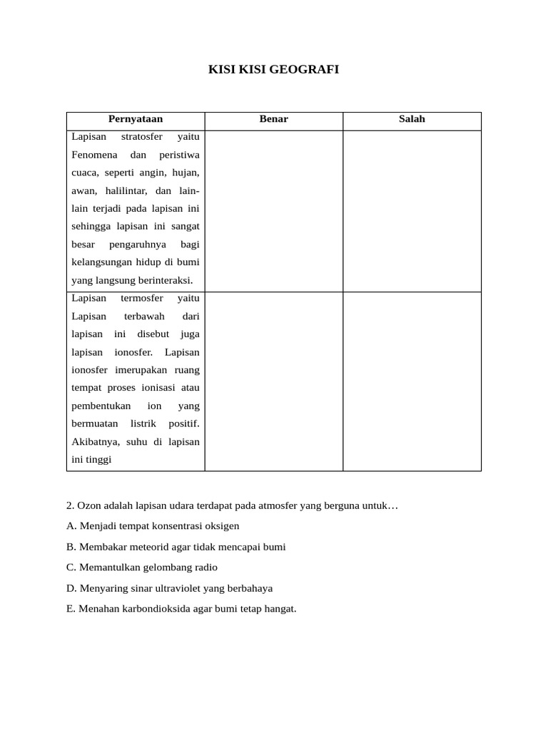 Kisi Kisi Geografi | PDF