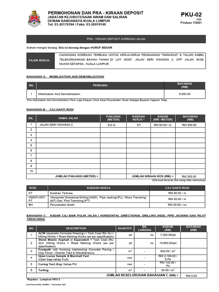 1.2 3-PKU-02-Permohonan-Permit-Korekan-Dan-Pra-Kiraan-Deposit | PDF