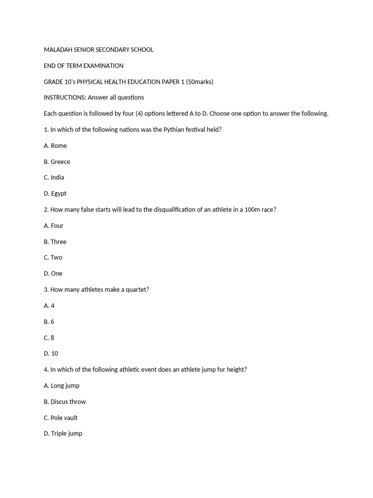 PE Objective-WPS Office | PDF | Track And Field | Physical Education