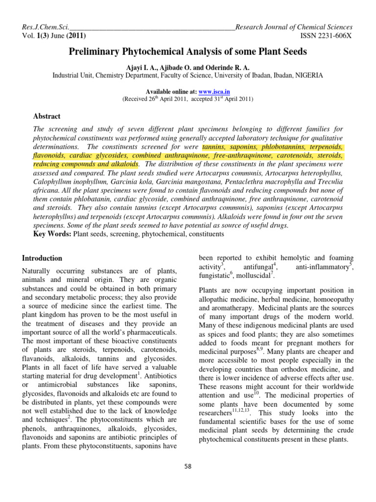 Phytochemical Analysis of Some Plant Seeds | PDF | Medicinal Plants ...