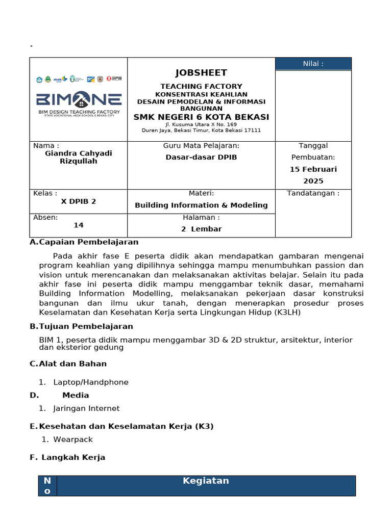 Jobsheet Gian X Dpib 2 | PDF