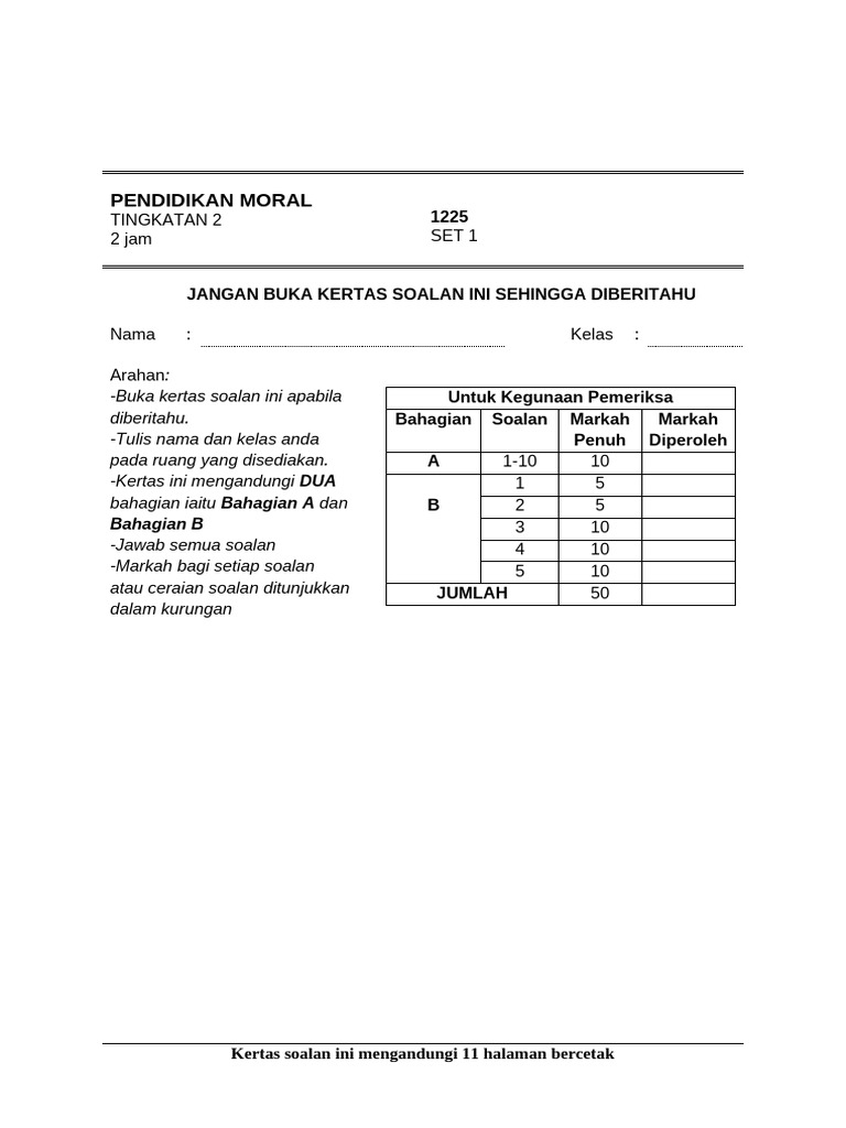 TP2692 - 2 Set Pentaksiran Pertengahan Tahun Pendidikan Moral Tingkatan 2 PPT 2024-20254 | PDF