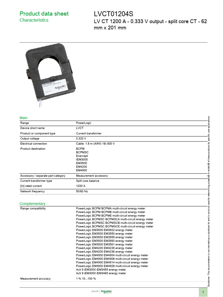 PowerLogic BCPM - LVCT01204S | PDF | Transformer | Electromagnetism